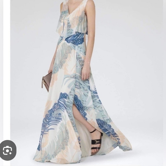 Reiss | Dresses | Reiss Blue Filo Palm Floral Sleeveless Vneck Maxi ...